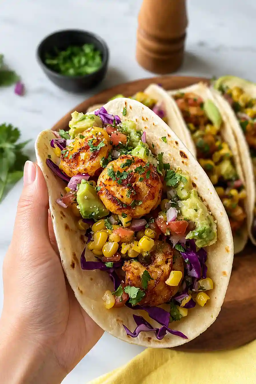 Gluten-Free Corn Salsa Shrimp Tacos - jesslovescooking